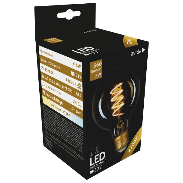 Prémiová designová retro LED žárovka E27 5W 360lm EXTRA TEPLÁ G80 ...